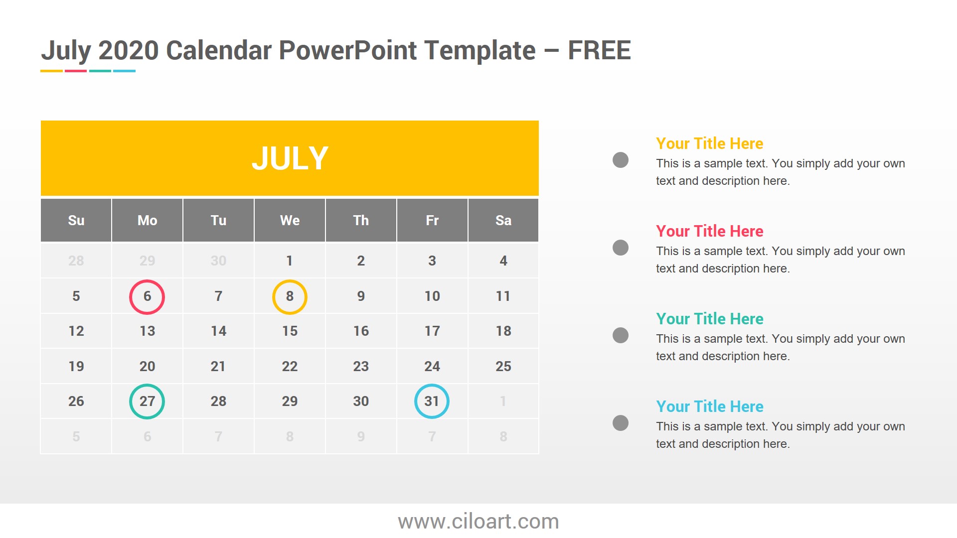 Free 2020 Calendar PowerPoint Template | CiloArt