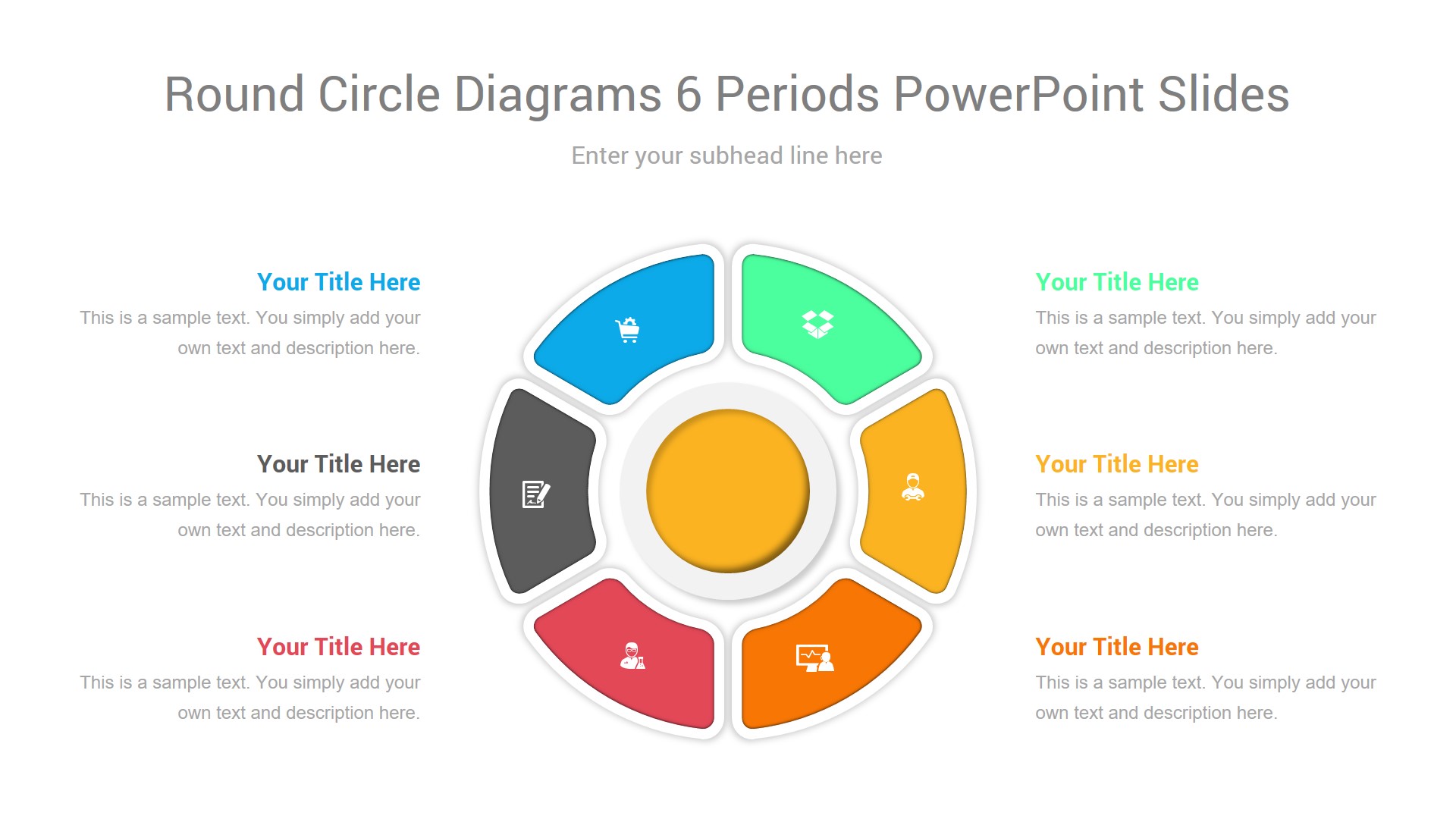 Round Circle Diagrams 6 Periods PowerPoint Slides CiloArt